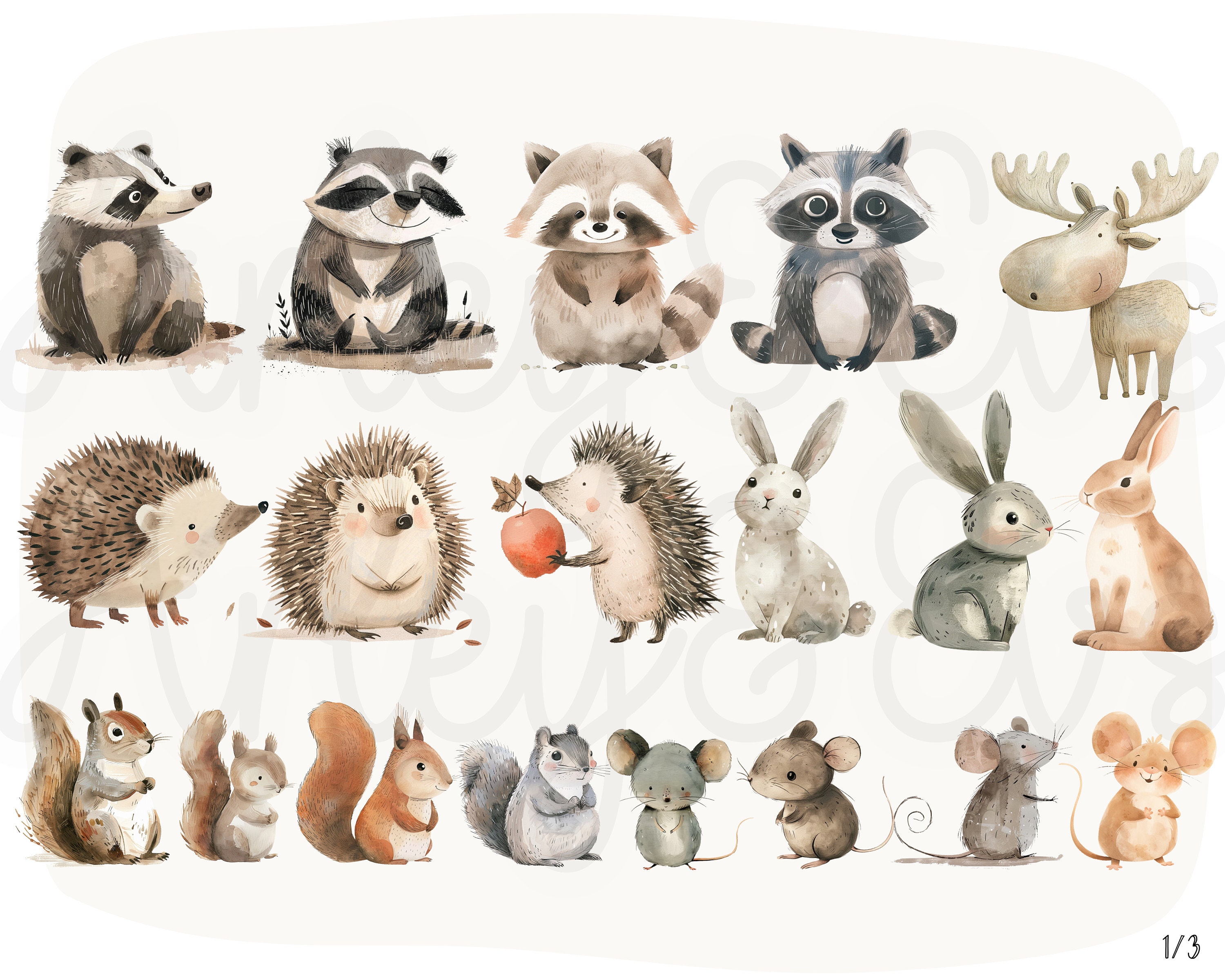 Woodland Animals Clipart Bundle, Watercolor Woodland, Commercial Use ...