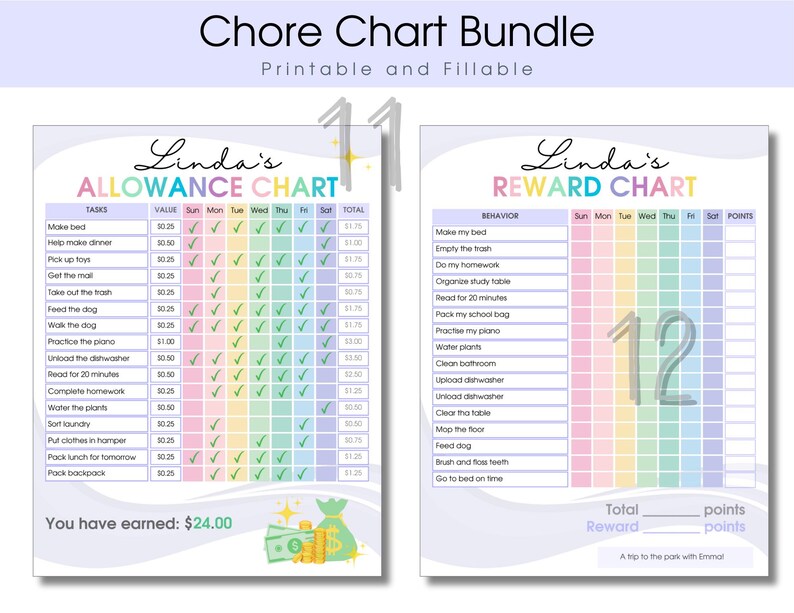 Chore Chart Bundle for Kids Reward, Allowance, Screen Time, School ...