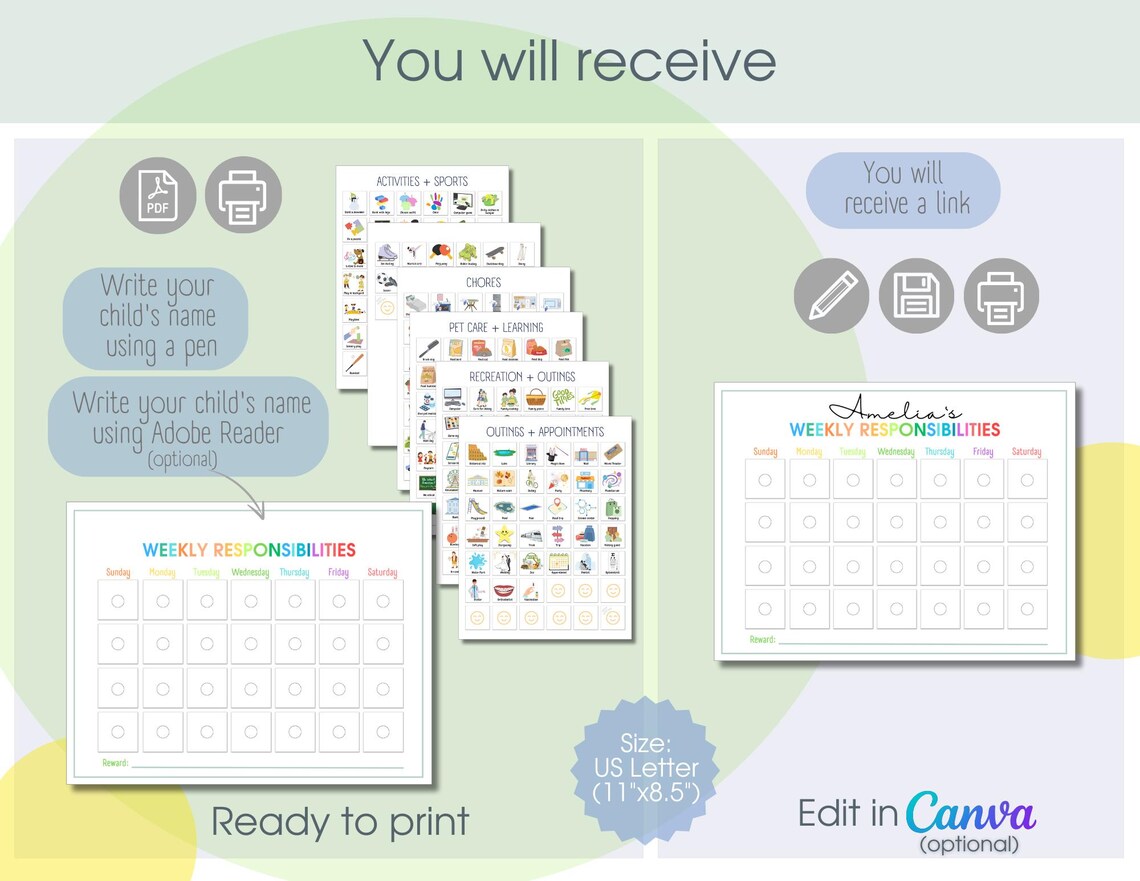 Weekly Kids Calendar, Printable Visual Schedule, Perpetual Calendar ...