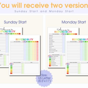 Responsibility Chore Chart for Kids, Fully Editable Daily Weekly ...