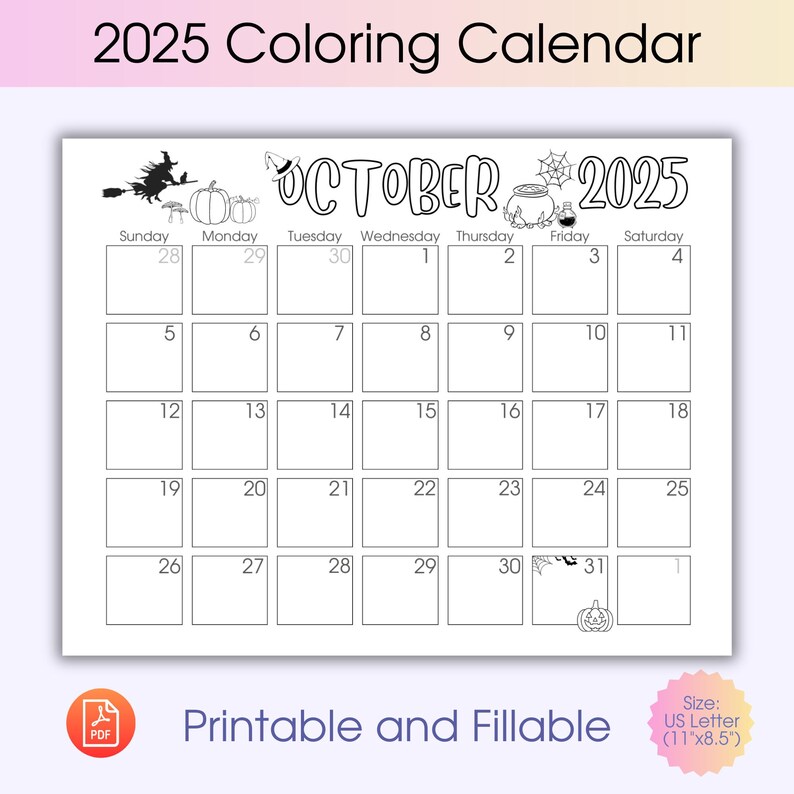 Kids 2025 Coloring Calendar, Printable Planner (PDF) - Etsy