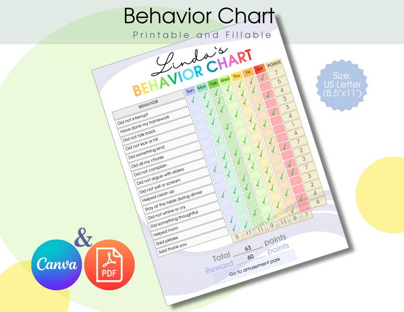 Printable Daily Behavior Chart for Kids at Home Good Behavior & Reward ...