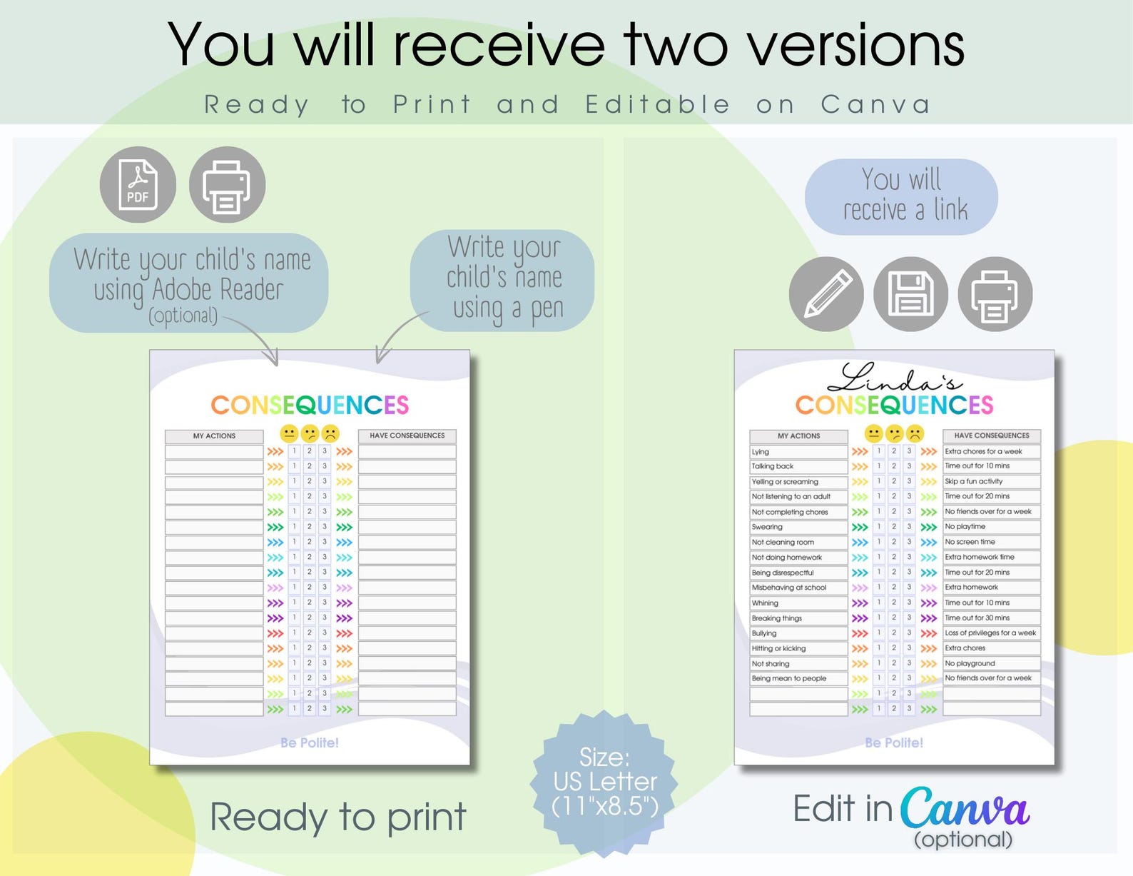 Editable Consequence Chart - My Actions Have Consequences, Custom ...