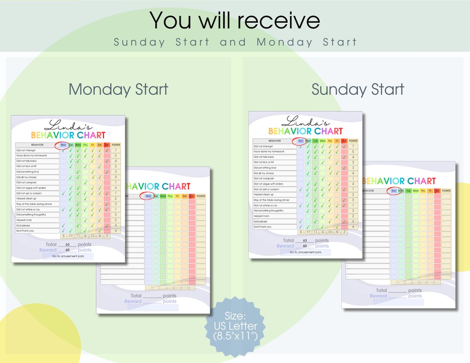 Printable Daily Behavior Chart for Kids at Home Good Behavior & Reward ...
