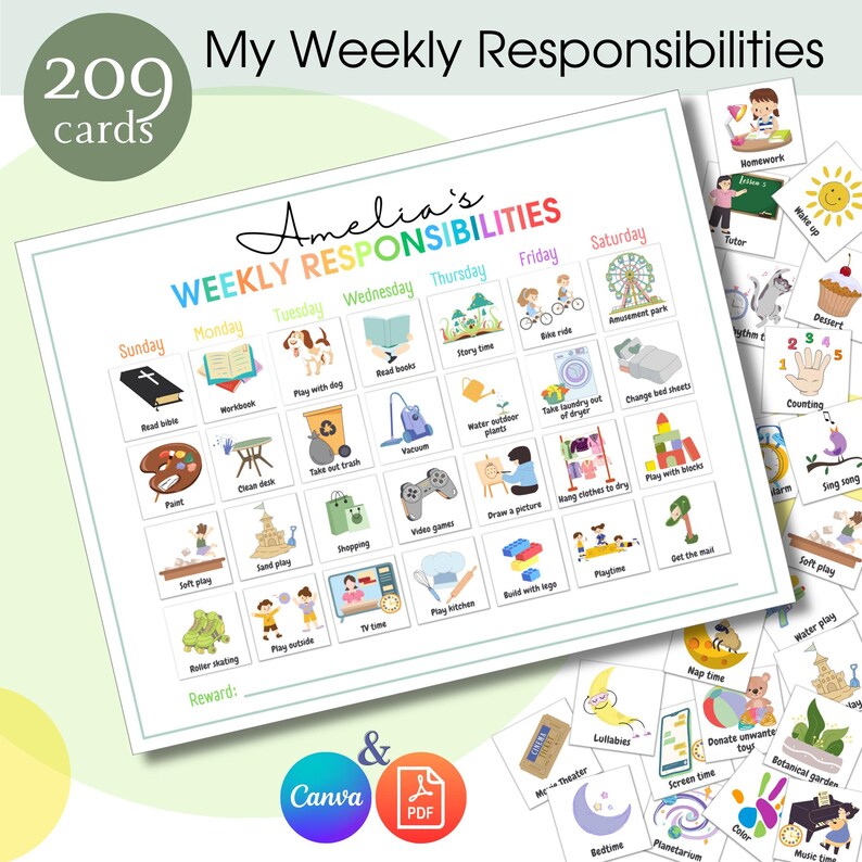 Weekly Responsibilities Chore Chart, Printable Visual Schedule ...