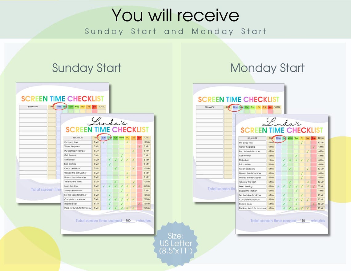 Kids Screen Time Checklist, Editable Chore Chart for Kids, Screen Time ...