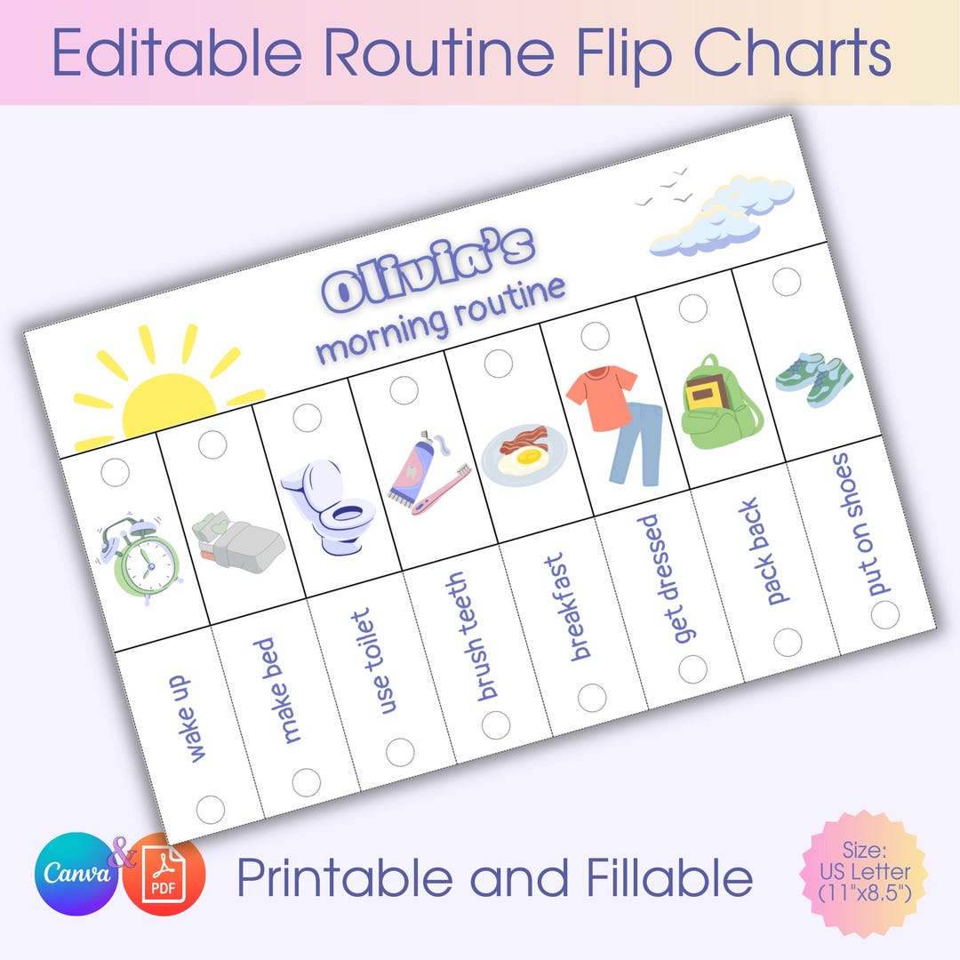 Editable Morning Routine Flip Chart for Kids, Chore Flipchart, Daily ...