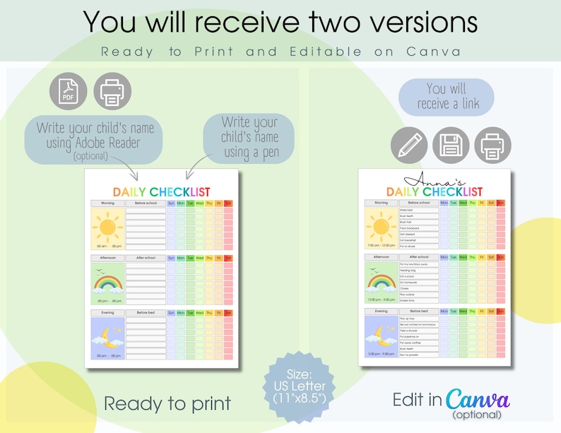 Kids Daily School Checklist, Responsibility Chart, to Do List, Editable ...