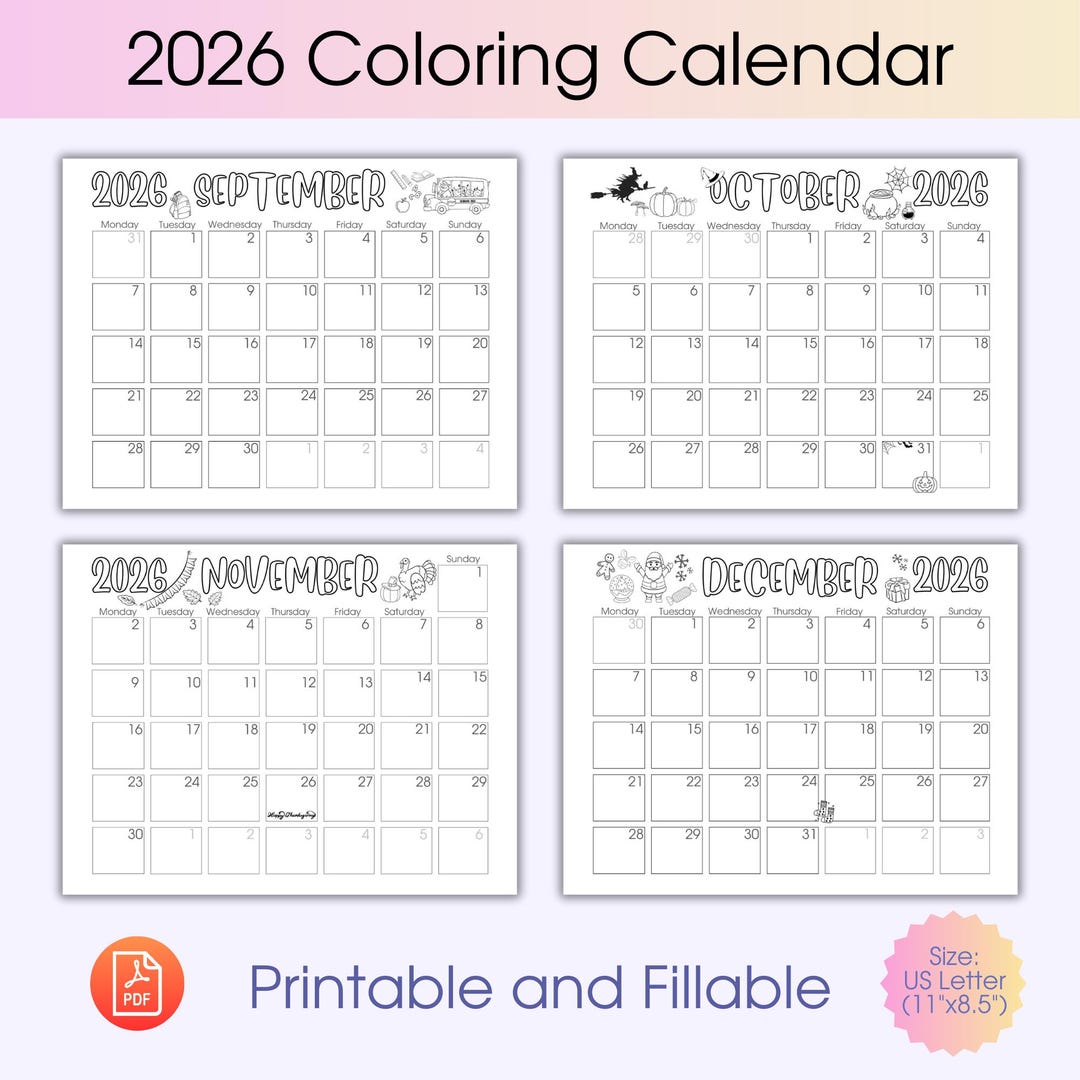 Coloring Calendar 2026 for Kids, 12 Month Planner, Easy Organization ...