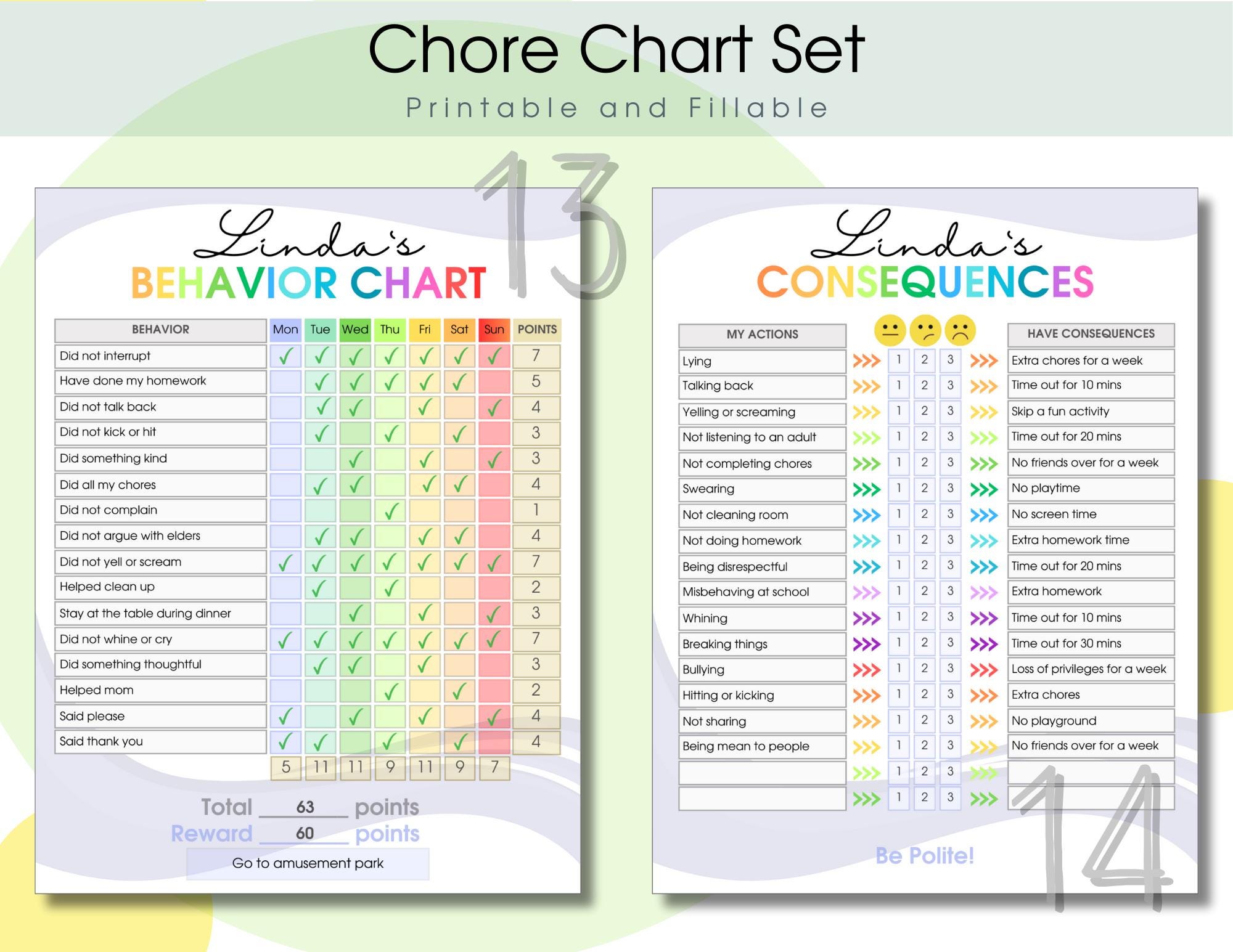 Chore Chart Set for Kids Reward, Allowance, Screen Time, School Routine ...