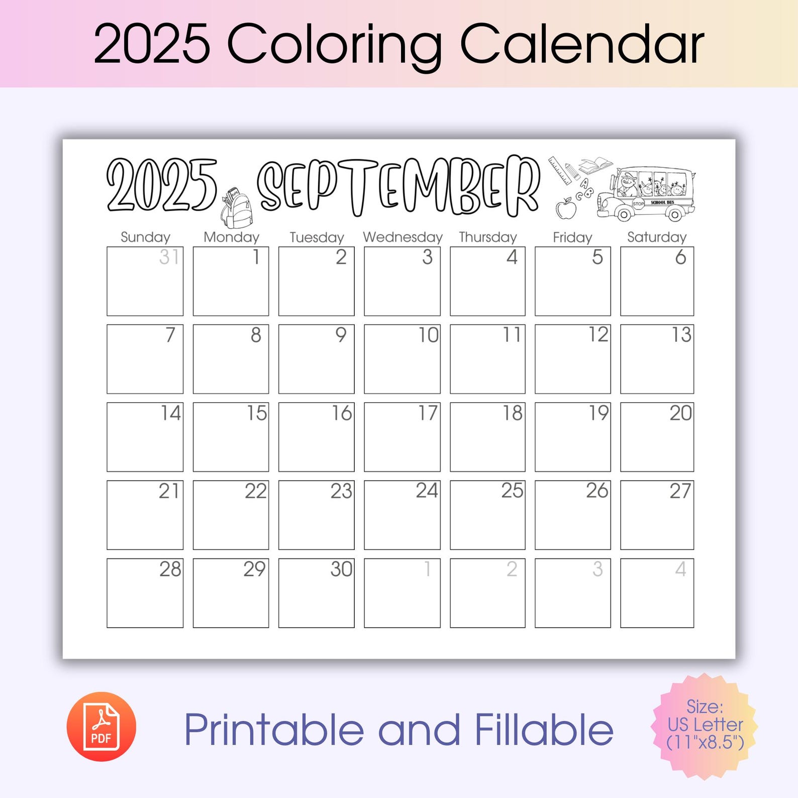 Kids 2025 Coloring Calendar, Printable Planner (PDF) - Etsy