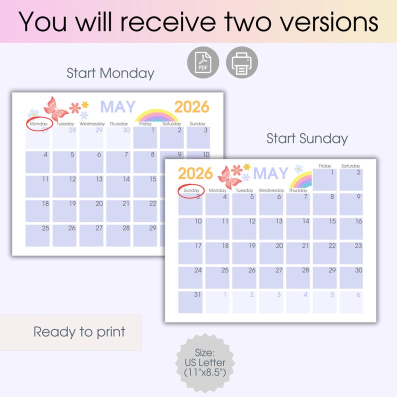 Monthly Calendar 2026, Monthly Planner, Printable Calendar, Editable ...