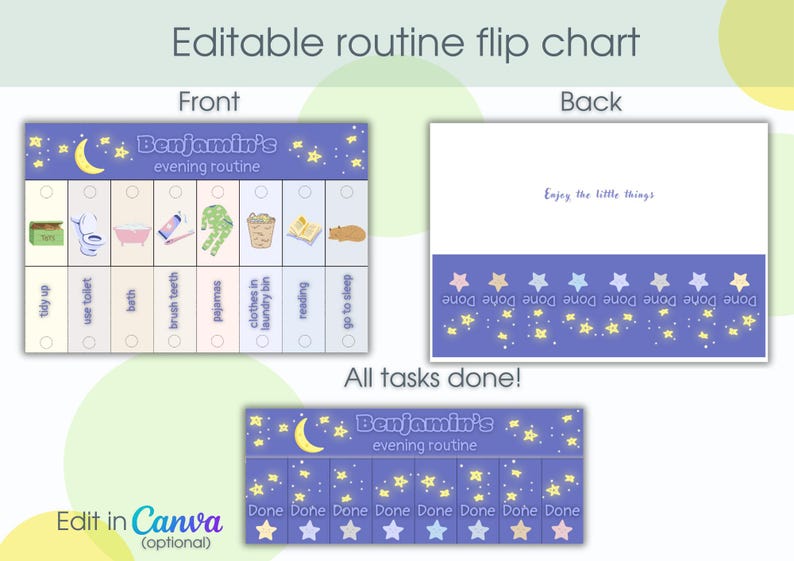 Editable Evening Routine Flip Chart for Kids, Chore Flipchart, Daily ...