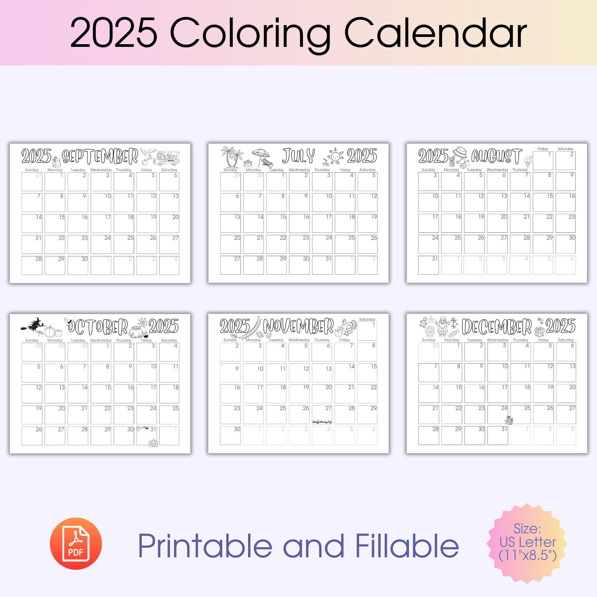 Coloring Calendar 2025 for Kids, 12 Month Planner, Easy Organization ...