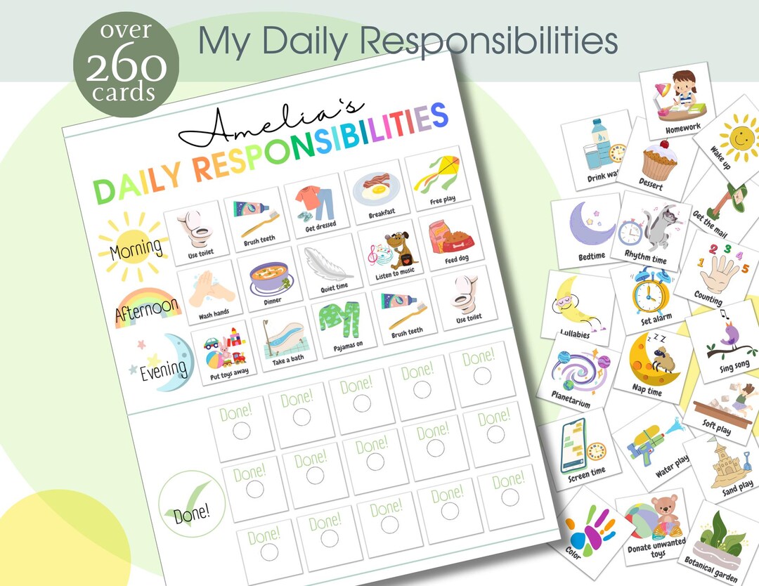 Daily Responsibilities Chore Chart, Printable Full Day Visual Routine ...