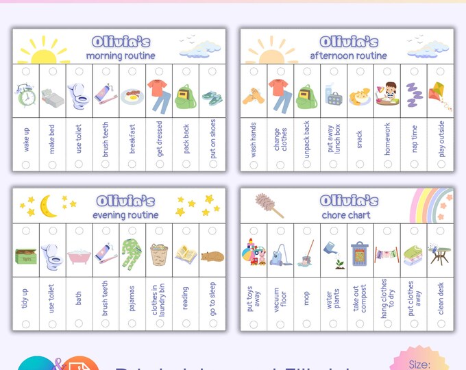 Daily Routine Flip Chart Editable Canva Template Blue Boys Planner ...