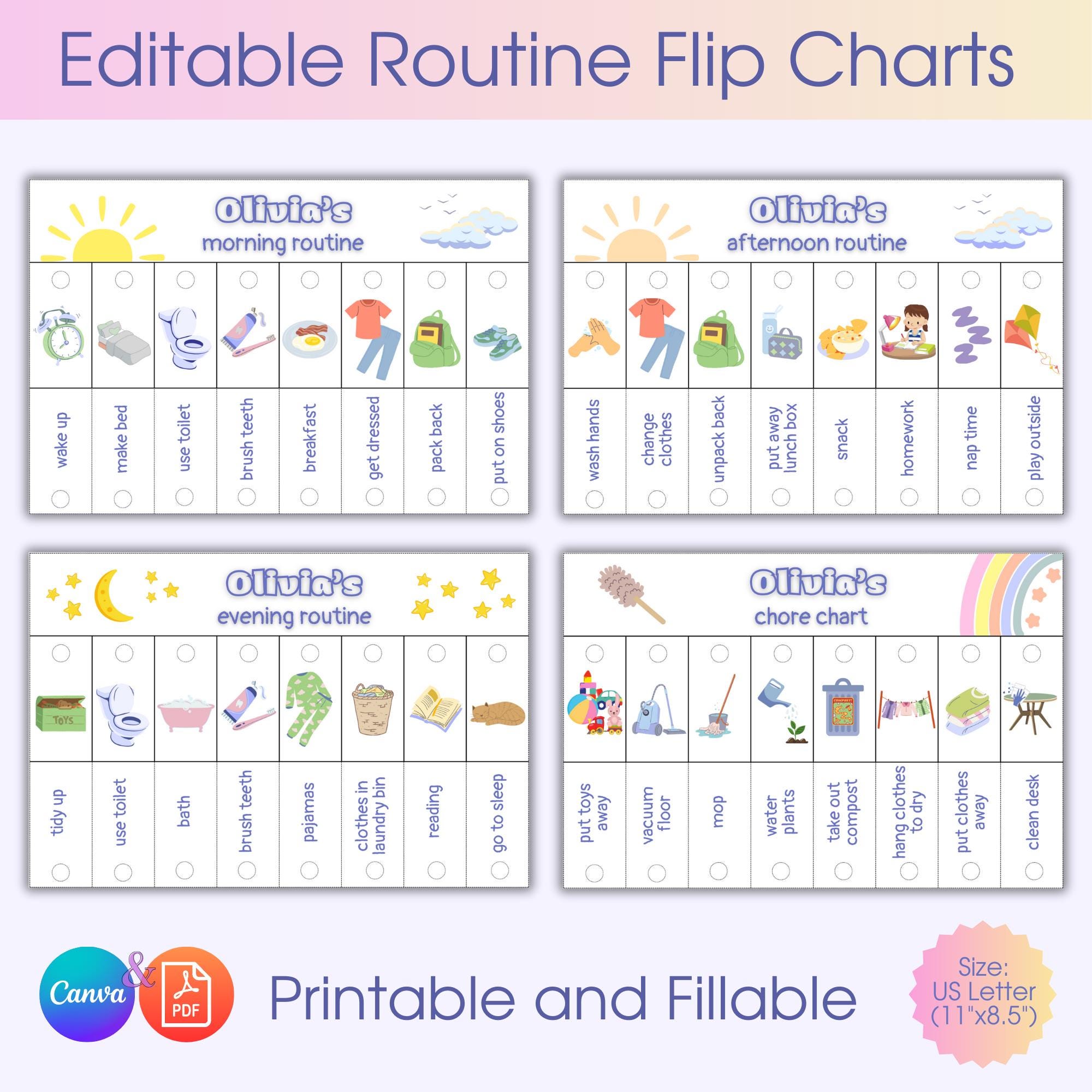 Routine Flip Chart | Editable Daily Routine & Rhythm for Kids | Morning ...