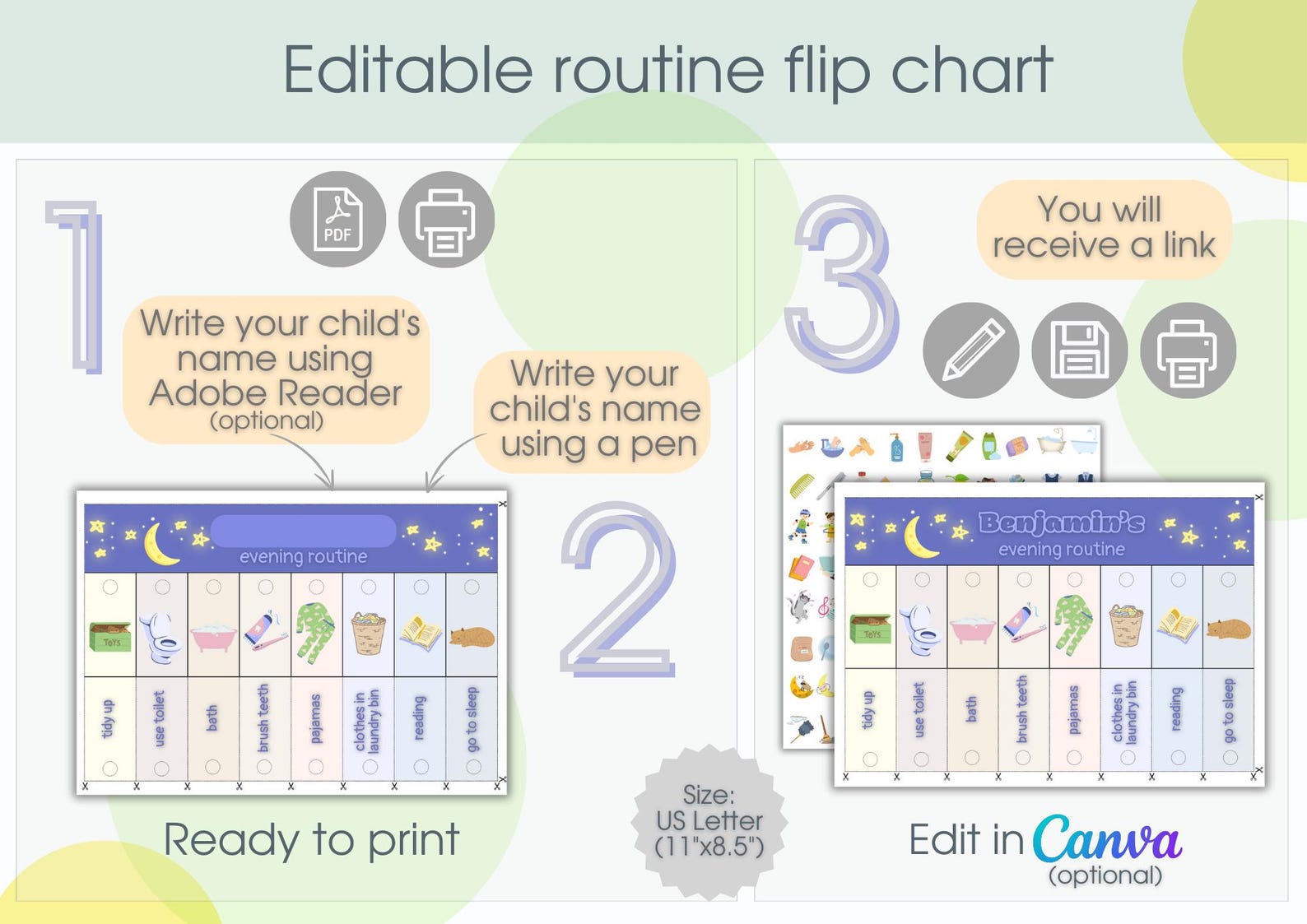 Editable Evening Routine Flip Chart for Kids, Chore Flipchart, Daily ...