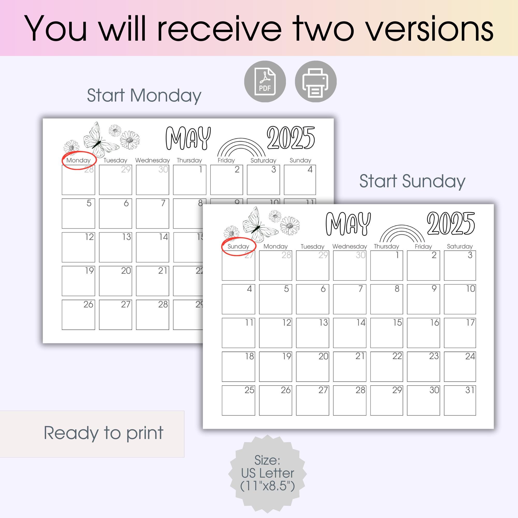 Coloring Calendar 2025 for Kids, 12 Month Planner, Easy Organization ...