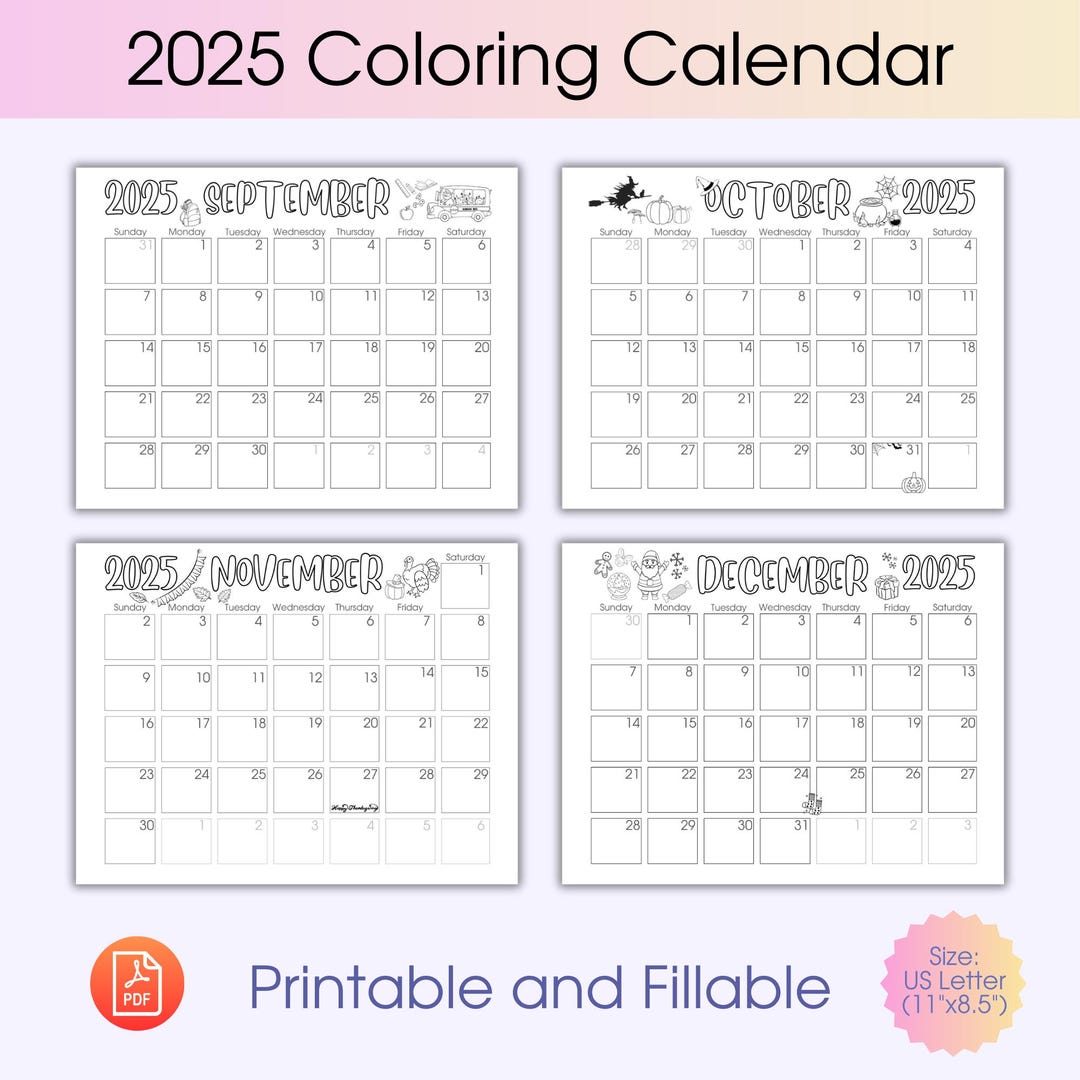 Kids 2025 Coloring Calendar, Printable Planner (PDF) - Etsy