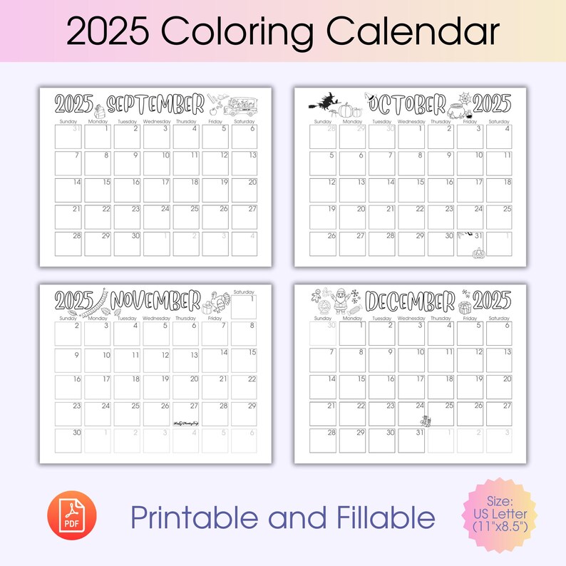 Coloring Calendar 2025 for Kids, 12 Month Planner, Easy Organization ...