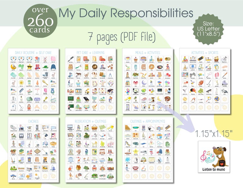 Daily Responsibilities Chore Chart, Printable Full Day Visual Routine ...