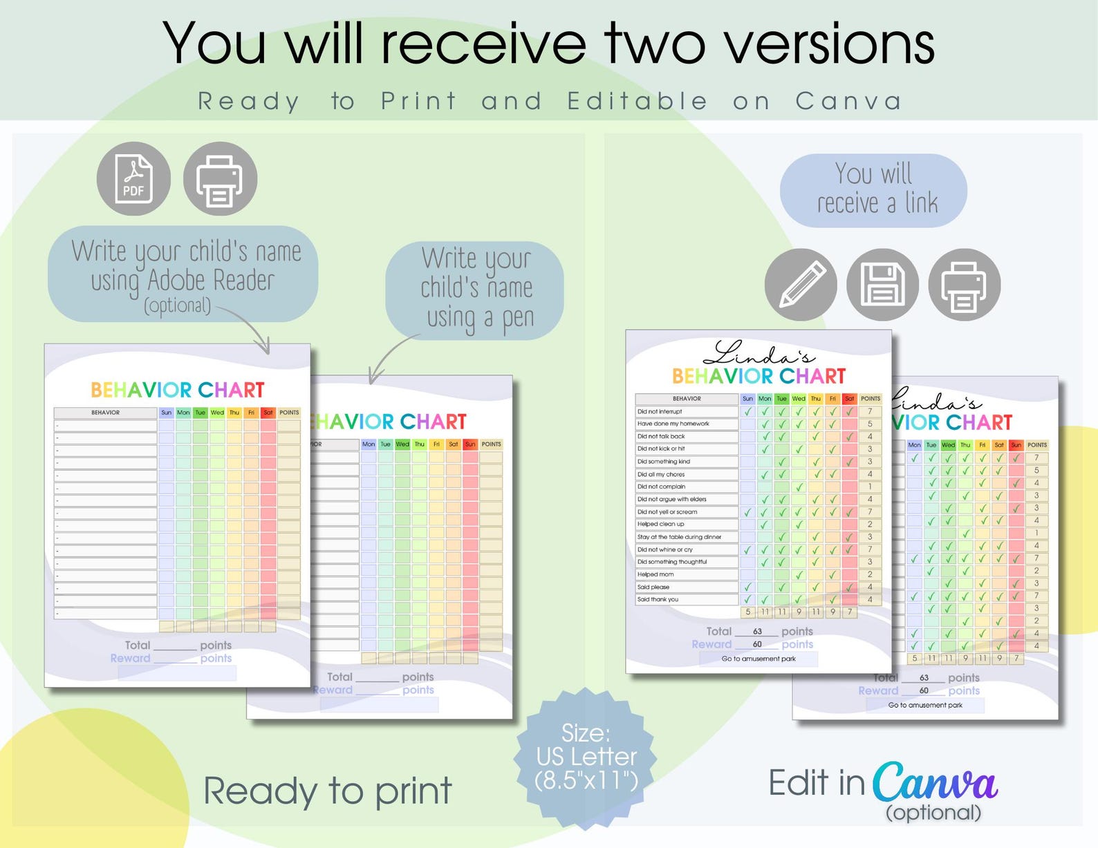 Printable Daily Behavior Chart for Kids at Home Good Behavior & Reward ...