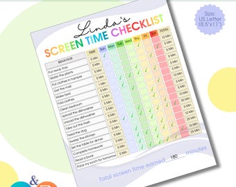 Earn Screen Time, Editable Kids Screen Time Chart, Printable Chore Checklist, Teens Screentime ...