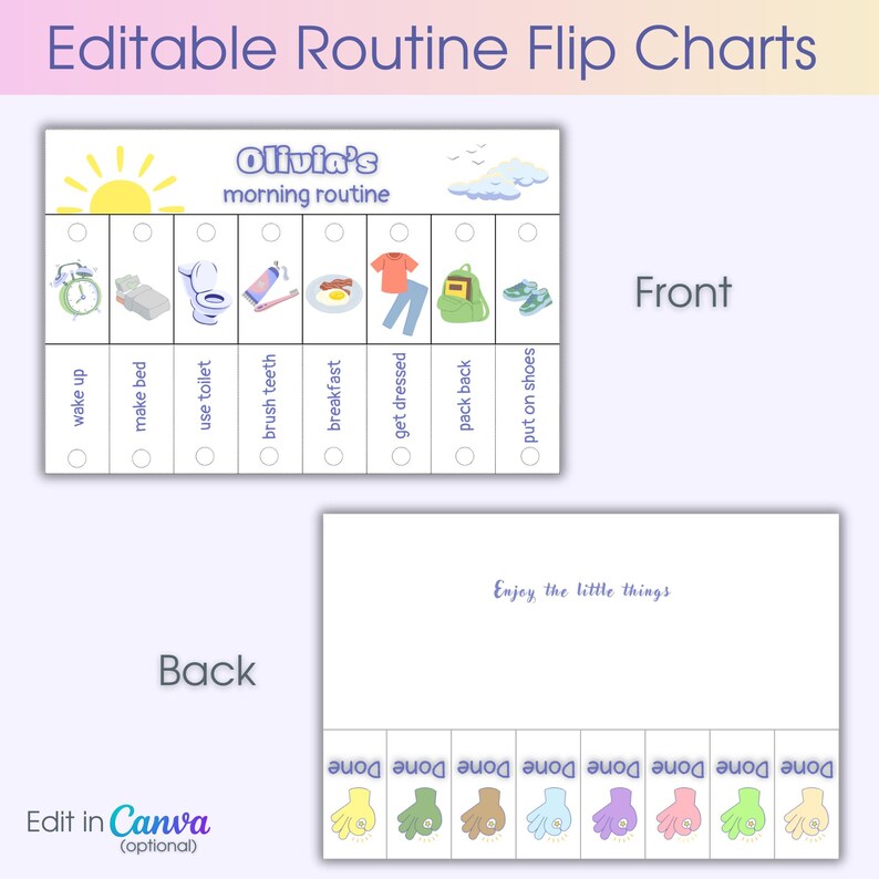 Editable Morning Routine Flip Chart for Kids, Chore Flipchart, Daily ...