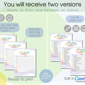 Editable Schoolday Checklist for Kids, Printable, Kids Chore Chart ...