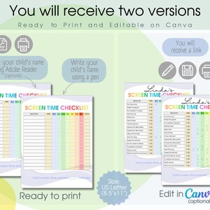 Kids Screen Time Checklist, Editable Chore Chart for Kids, Screen Time ...