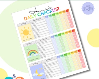 Responsibility Chart, Kids Daily School Checklist, to Do List, Editable ...
