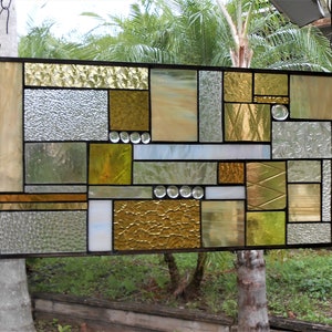 Geometric Stained Glass Window Panel, Amber Textured Glass, 24x12 - Etsy