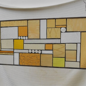 Geometric Stained Glass Window Panel, Amber Textured Glass, 24x12 - Etsy