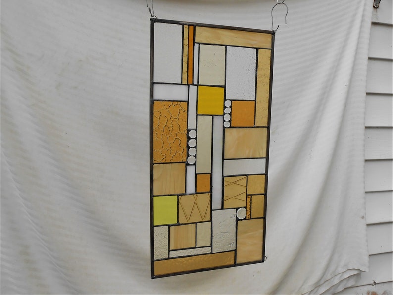 Large Stained Glass Panel Gold / Amber Textured Glass - Etsy