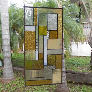Geometric Stained Glass Window Panel, Amber Textured Glass, 24x12 - Etsy