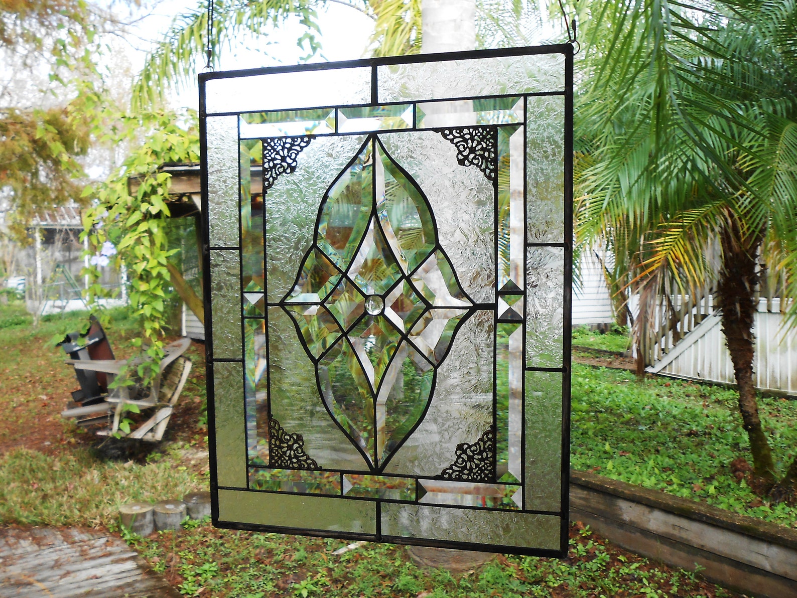 Vintage Look Stained Glass Window Panel Textured & Beveled - Etsy