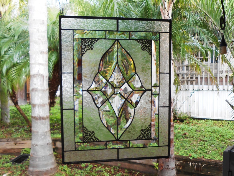 Vintage Look Stained Glass Window Panel Textured & Beveled - Etsy