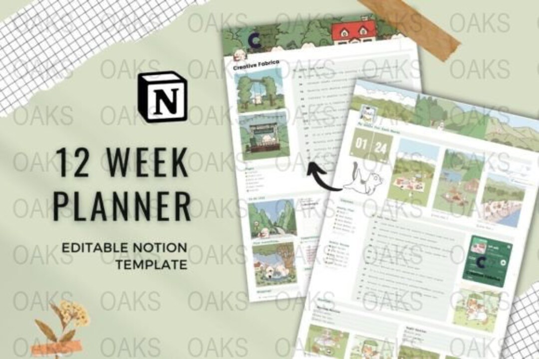 12-week Notion Planner Template Digital Download Productivity Journal ...