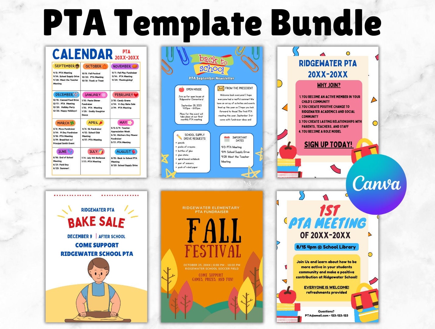 EDITABLE PTA Bundle Template- Basic Flyers, Fundraiser, Calendar ...