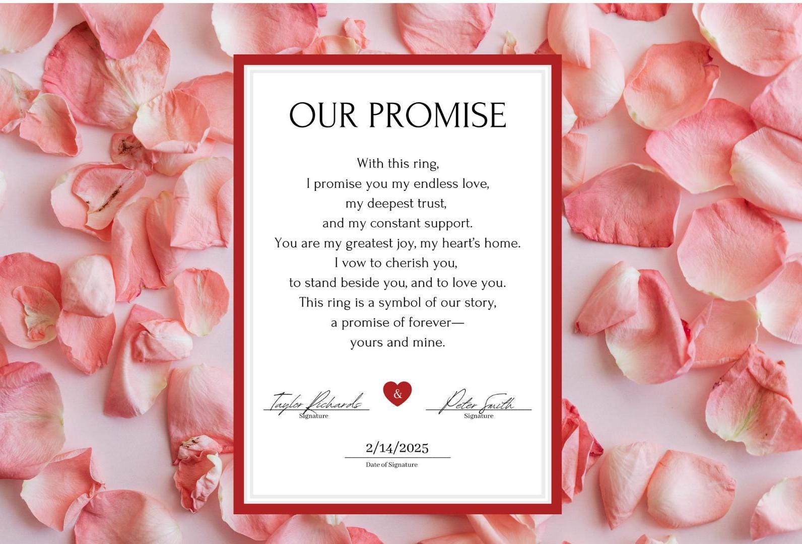 Romantic Certificate of Love Promise Ring Valentines Day Gift ...