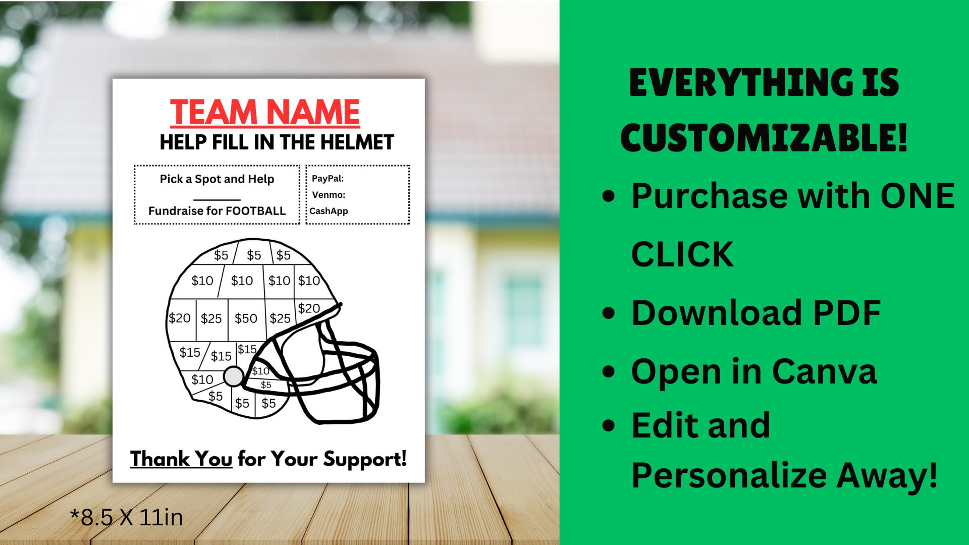 EDITABLE Football Fundraising Form, Fill in My Helmet Fundraising Form ...