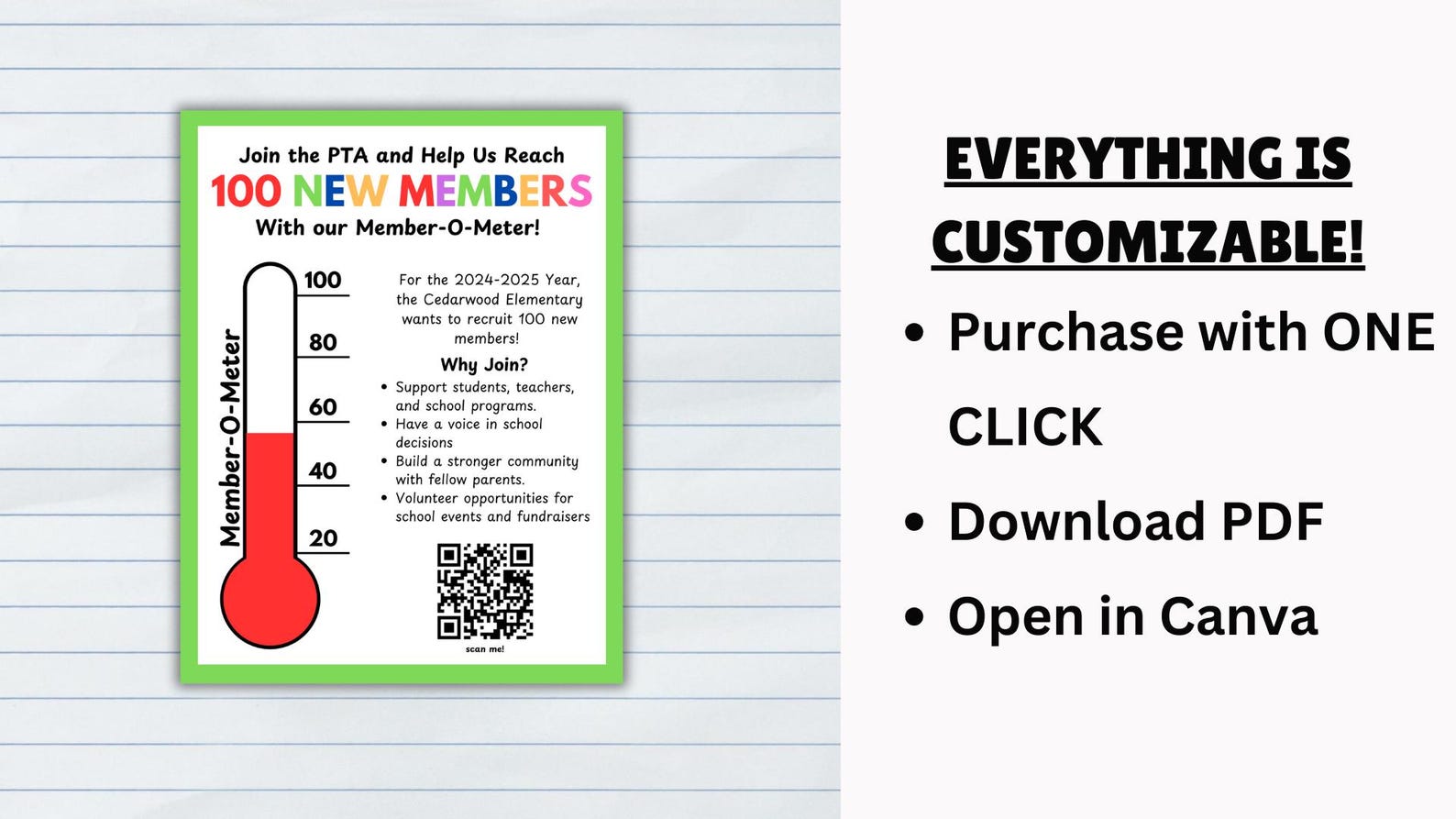 PTA Recruitment Goal Tracker Thermometer Member Recruitment Thermometer ...