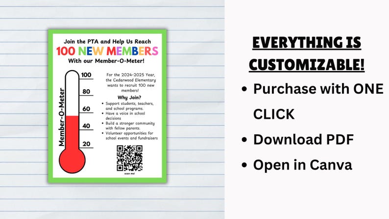 PTA Recruitment Goal Tracker Thermometer Member Recruitment Thermometer ...