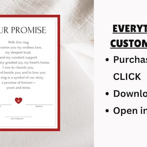 Romantic Certificate of Love Promise Ring Valentines Day Gift ...