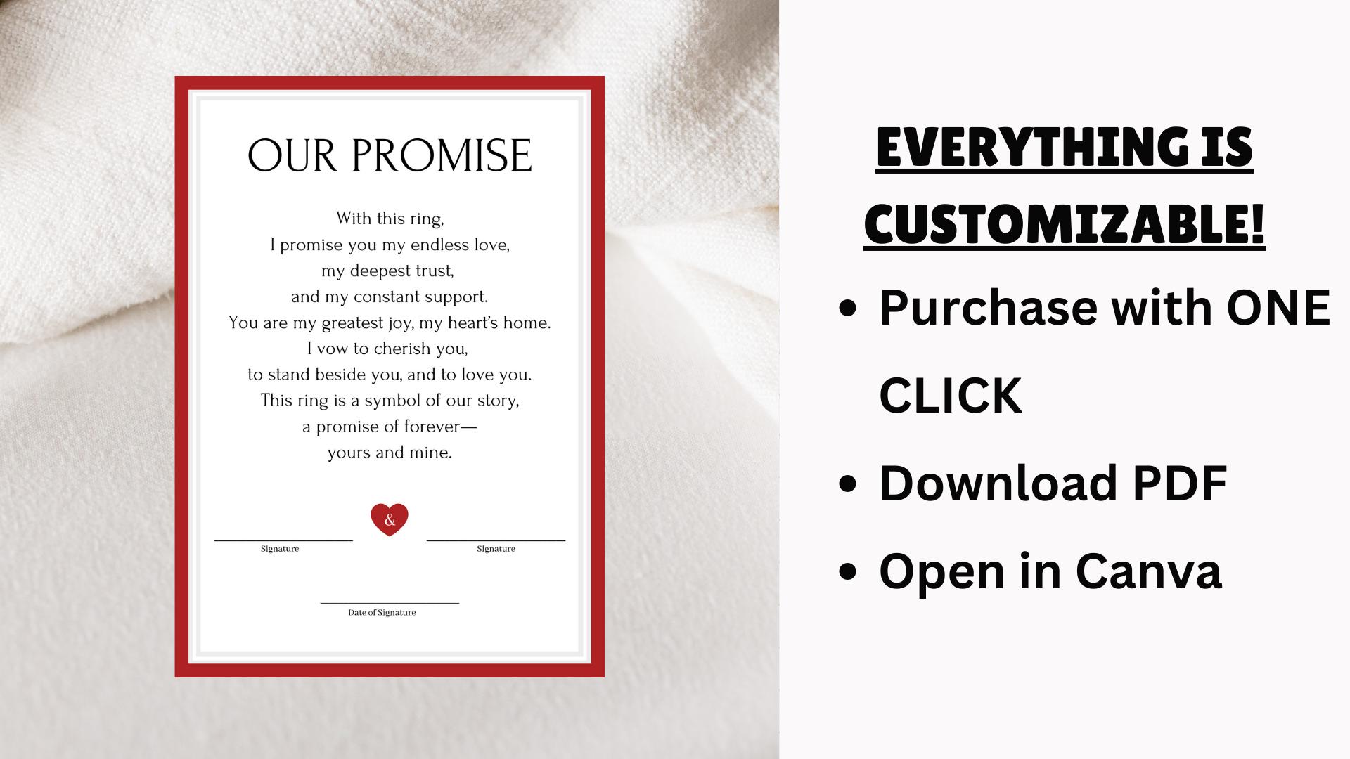 Romantic Certificate of Love Promise Ring Valentines Day Gift ...