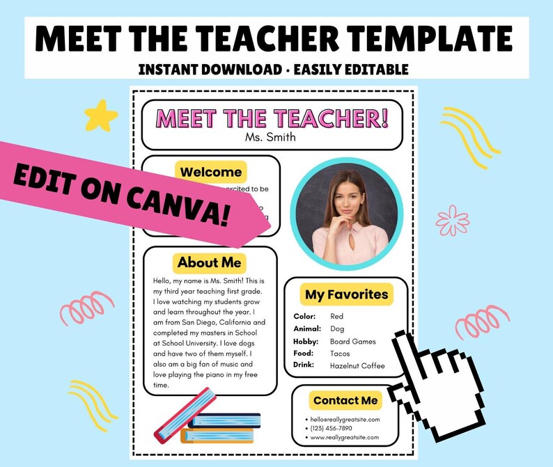Editable Fun, Colorful Meet the Teacher Template Canva Template Teacher ...