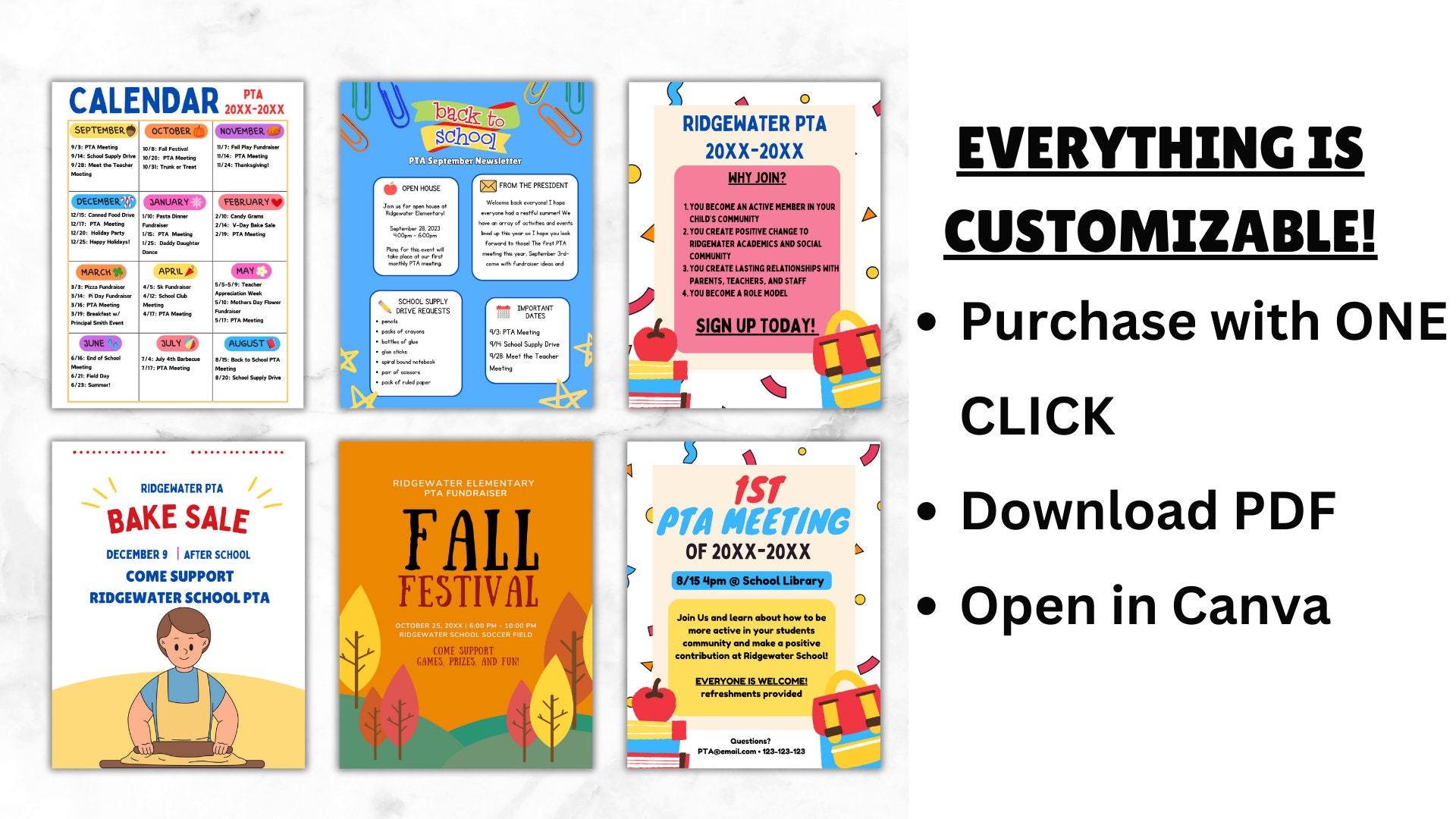 EDITABLE PTA Bundle Template- Basic Flyers, Fundraiser, Calendar ...