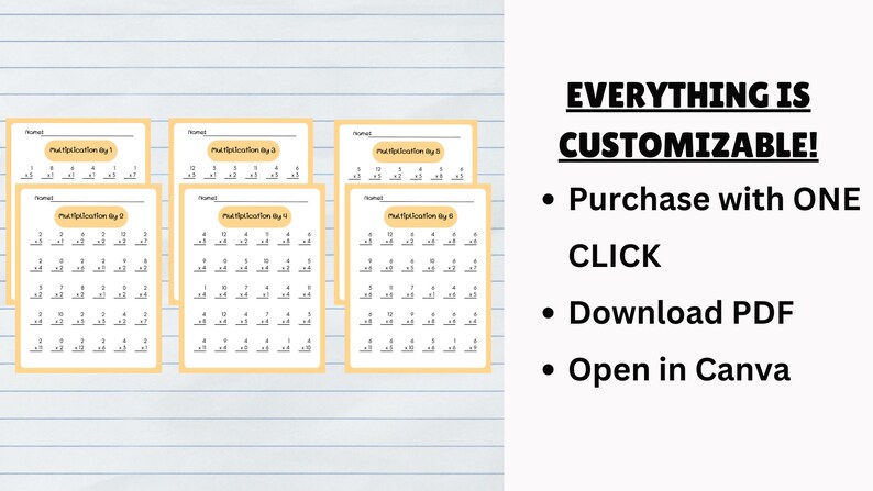EDITABLE Multiplication Worksheets 1-6 Answer Key BUNDLE Downloadable ...