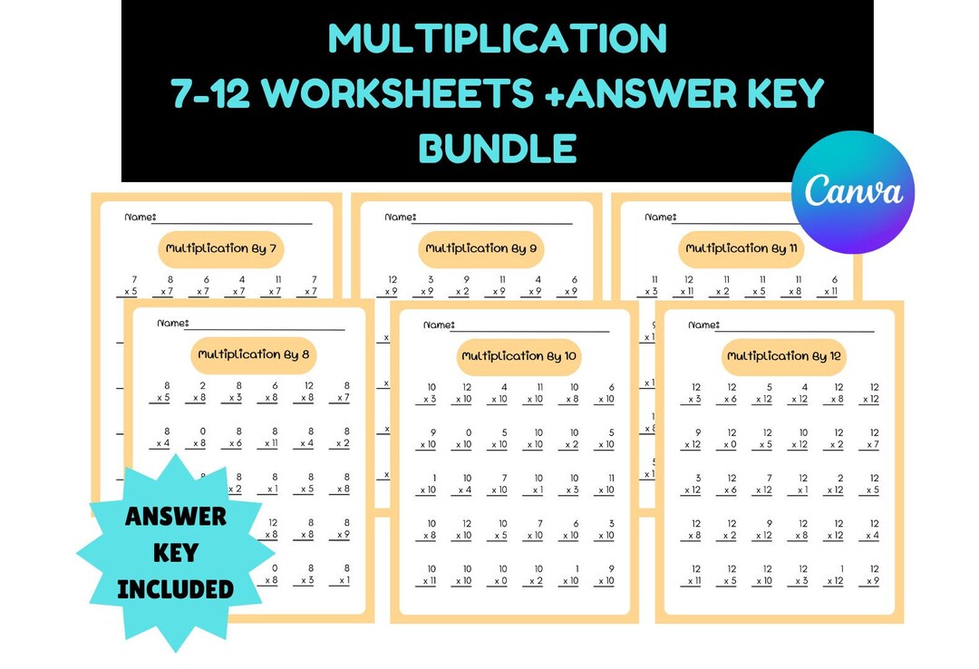 EDITABLE Multiplication by 7-12 Worksheet BUNDLE (worksheet + Answer ...